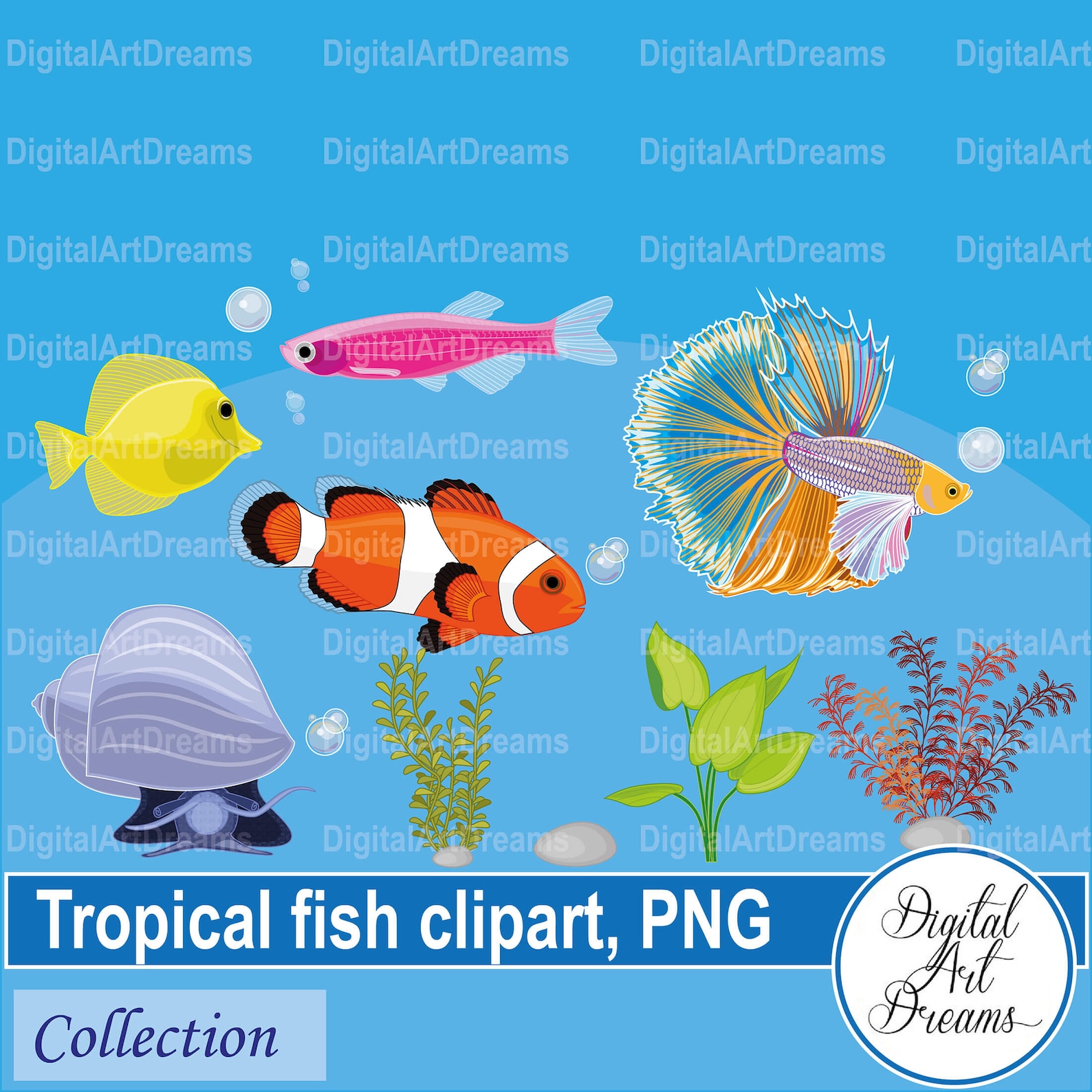 Fish Clipart - Goldfish Clipart - Clownfish Clipart - Tropical Fish ...