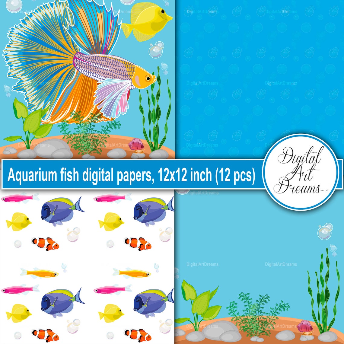 Fish Scrapbook Paper 12x12 Aquarium Digital Paper Fish - Etsy