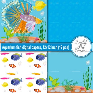 Fish Scrapbook Paper 12x12 Aquarium Digital Paper Fish | Etsy