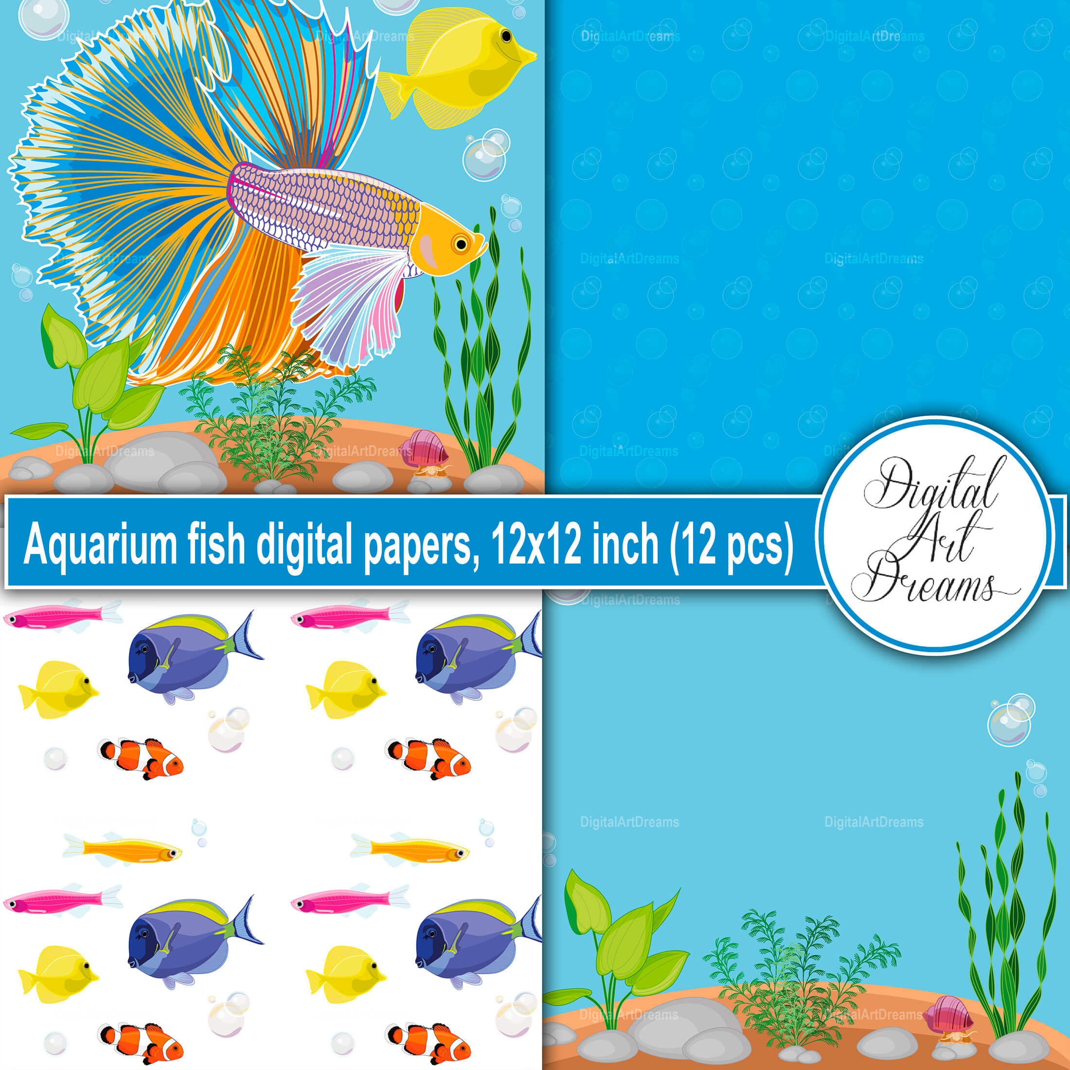 Fish Scrapbook Paper 12x12 Aquarium Digital Paper Fish - Etsy