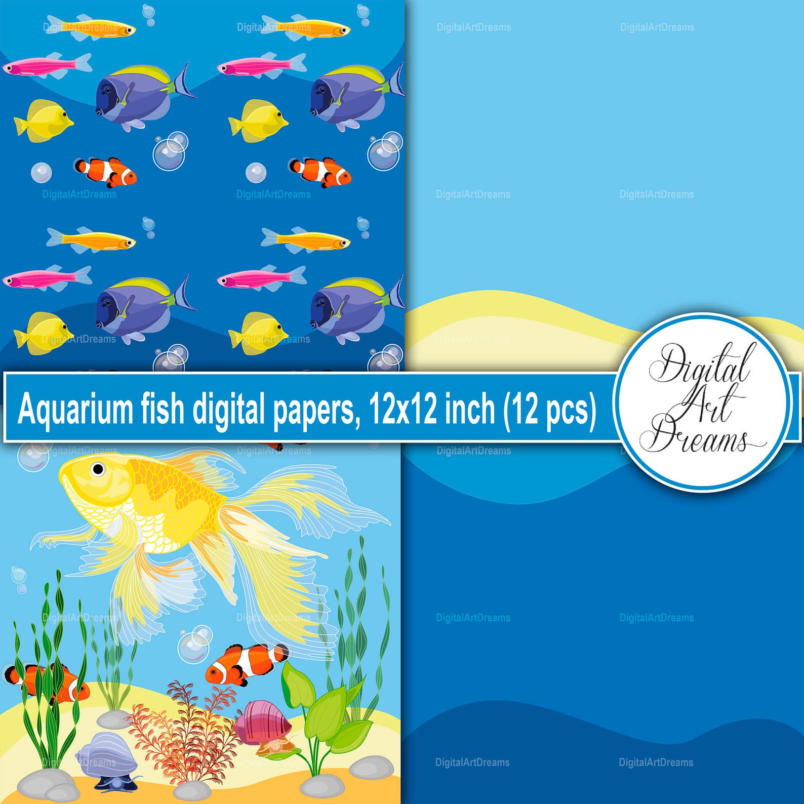 Fish Scrapbook Paper 12x12 Aquarium Digital Paper Fish - Etsy