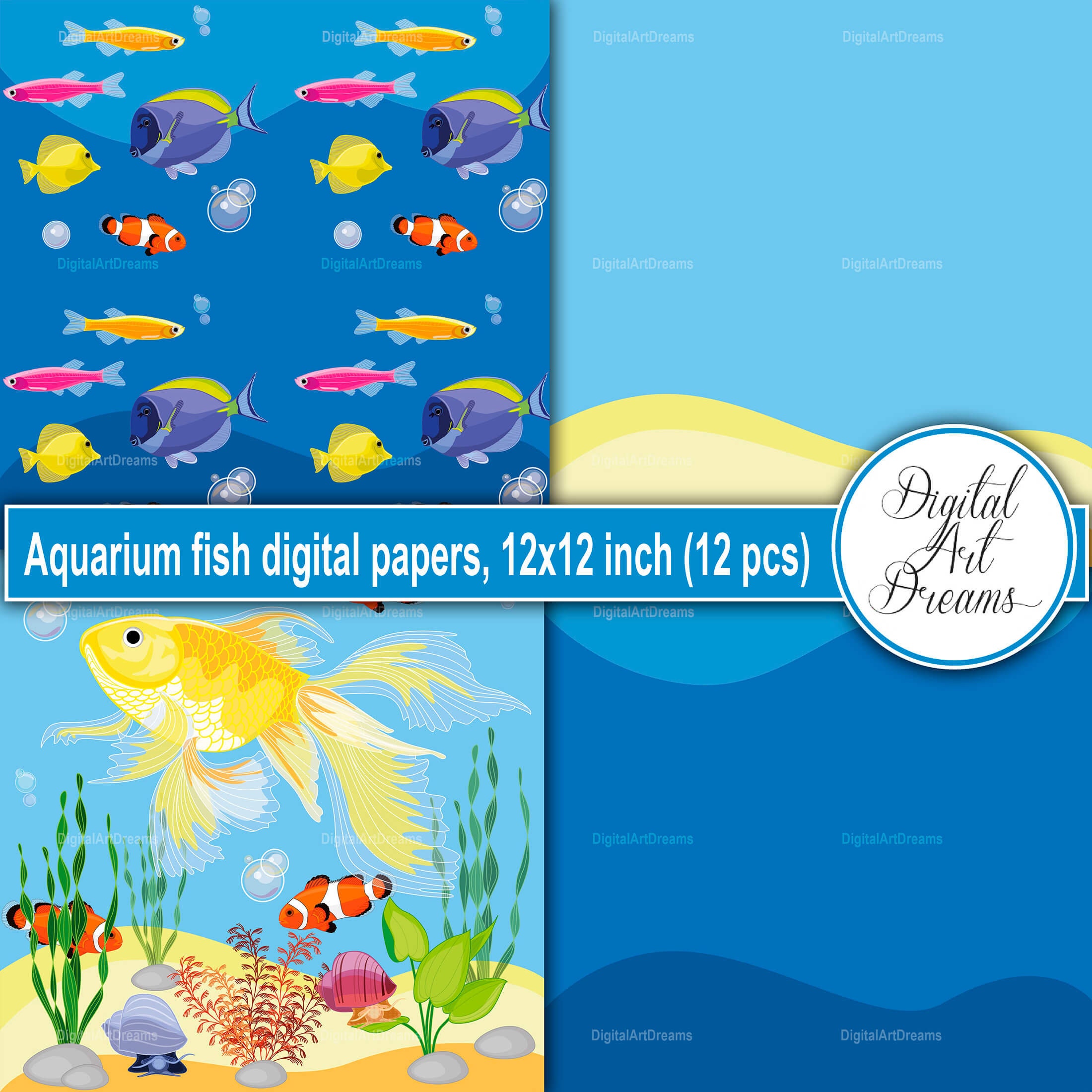 Fish Scrapbook Paper 12x12 Aquarium Digital Paper Fish - Etsy