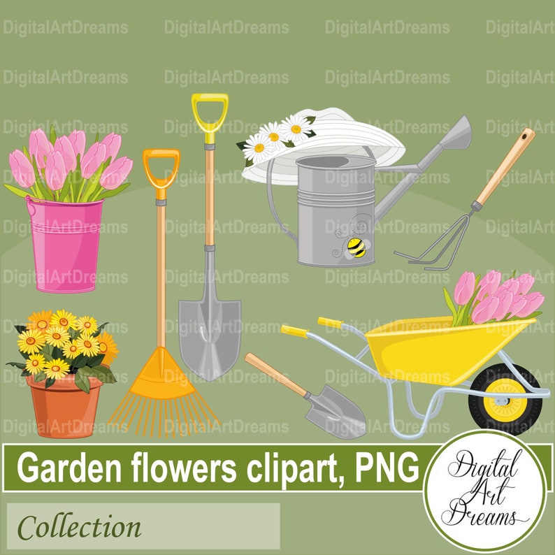 Flower Garden Clipart - Garden Tools Clipart - Daffodil Clipart - Tulip ...