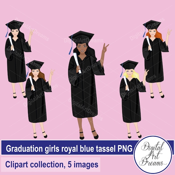 Graduation Clip Art Woman Clipart Blue Graduate Tassels | Etsy UK