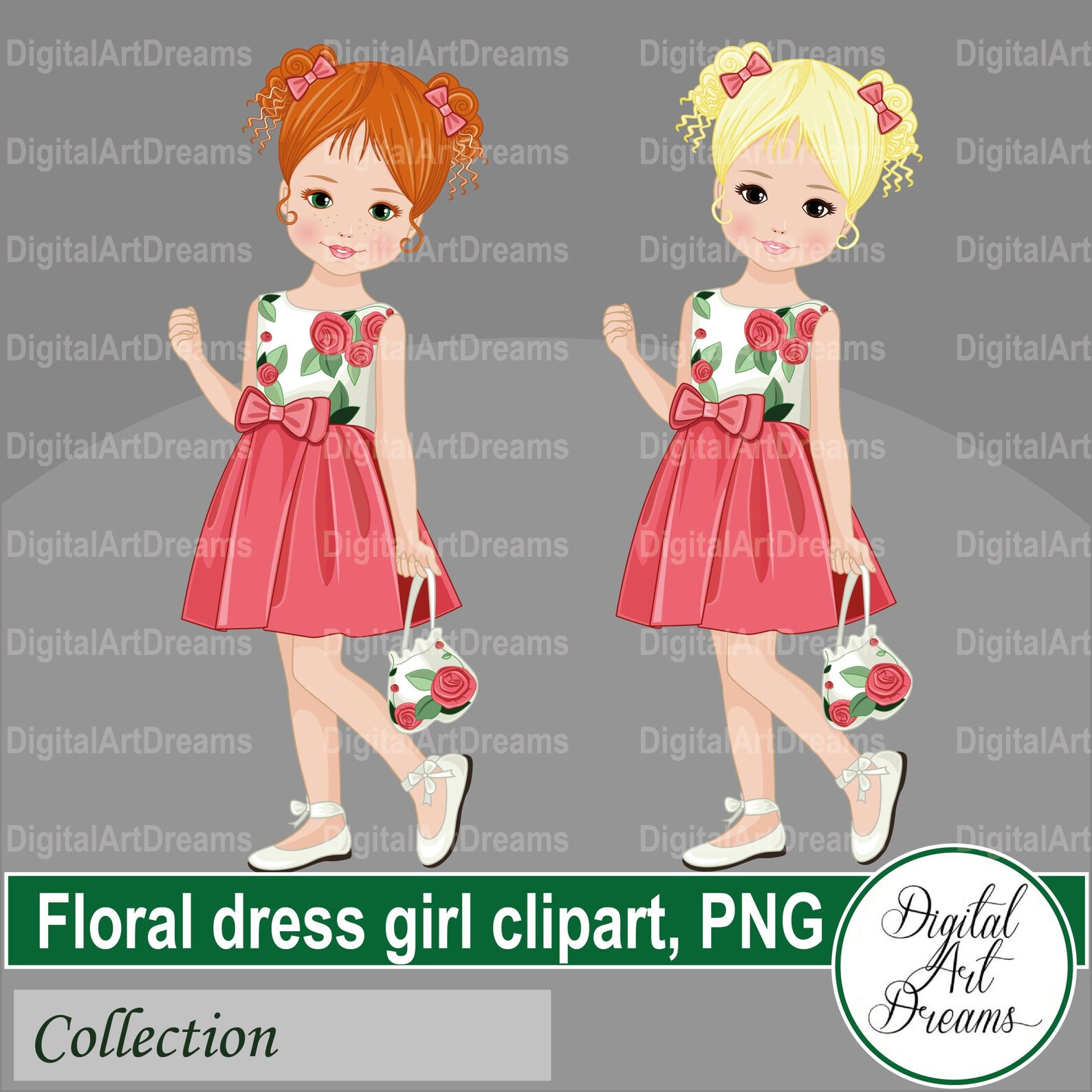 Floral Dress Girl Clipart, Fashion Girls, Dress With Roses Print ...