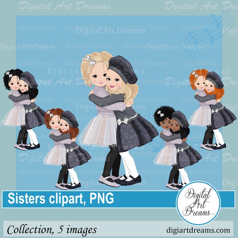 Sisters Clipart Cute Characters Sister Clipart Png Little - Etsy