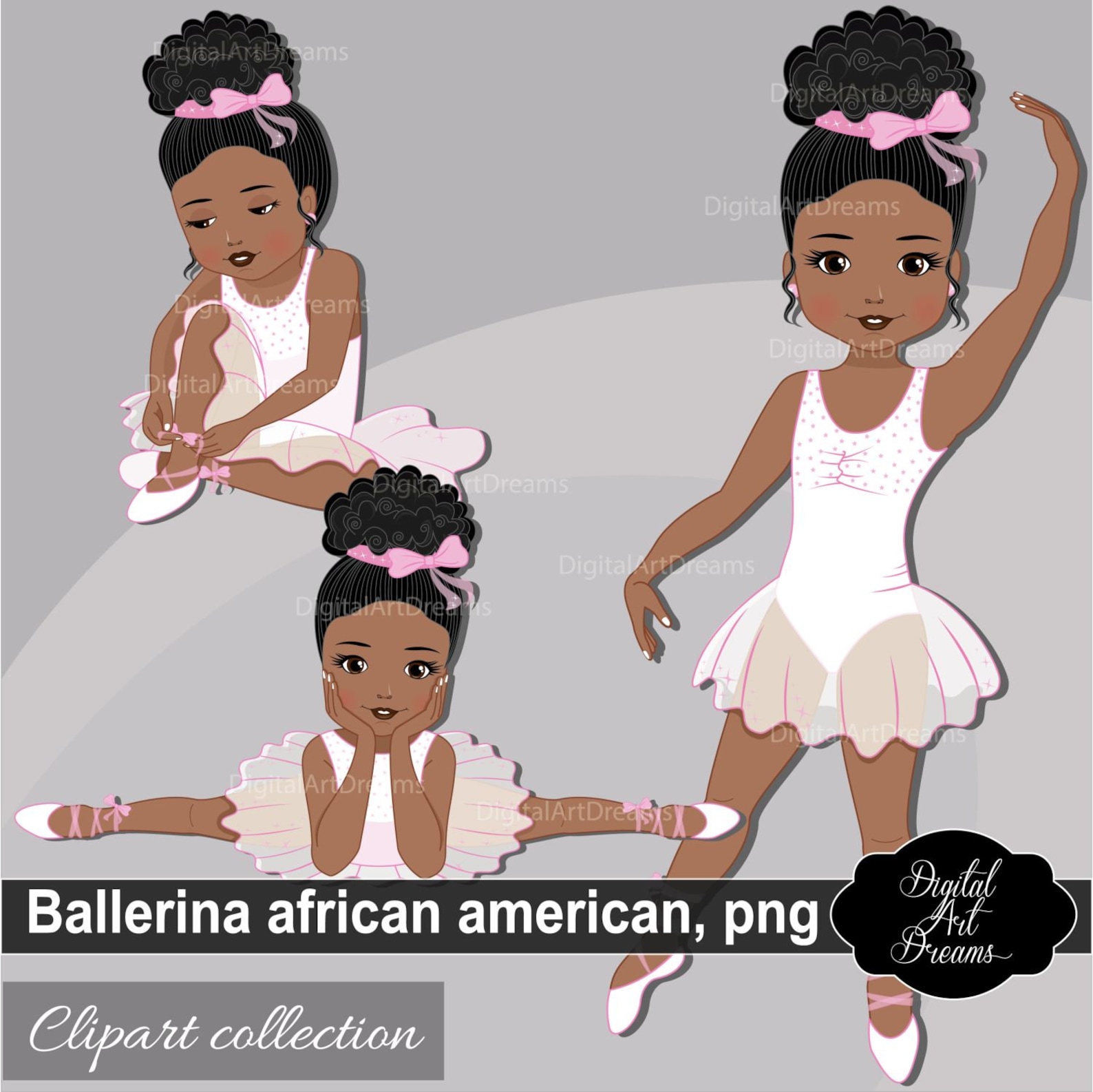 Ballerina African American Clipart Little Girls Graphics | Etsy