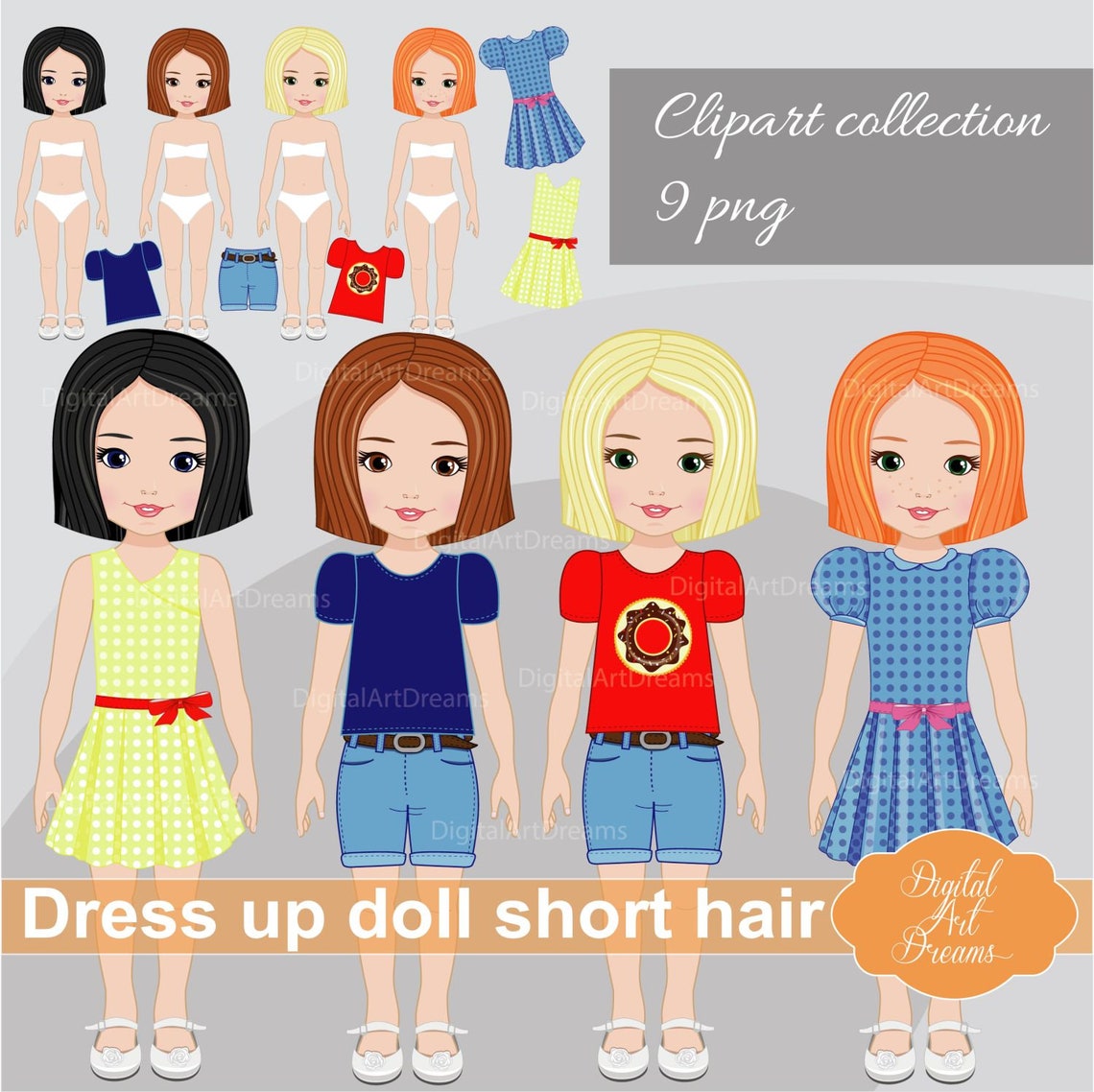 Dress Dolls Clip Art Png, Cute Little Girl Characters, Short Hair ...