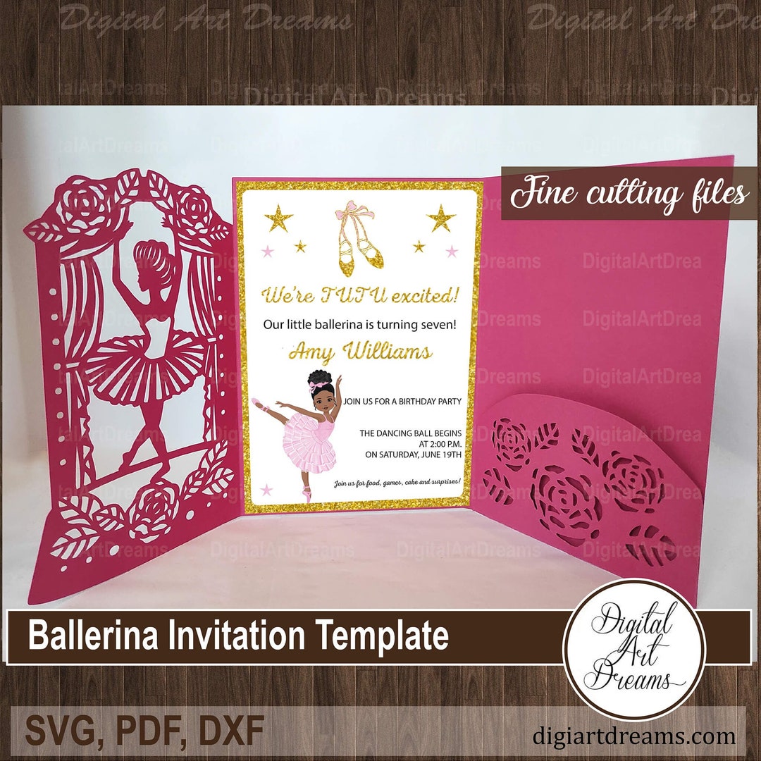 Birthday Invitation Template Cricut, Ballerina Tri-fold and Pocket ...