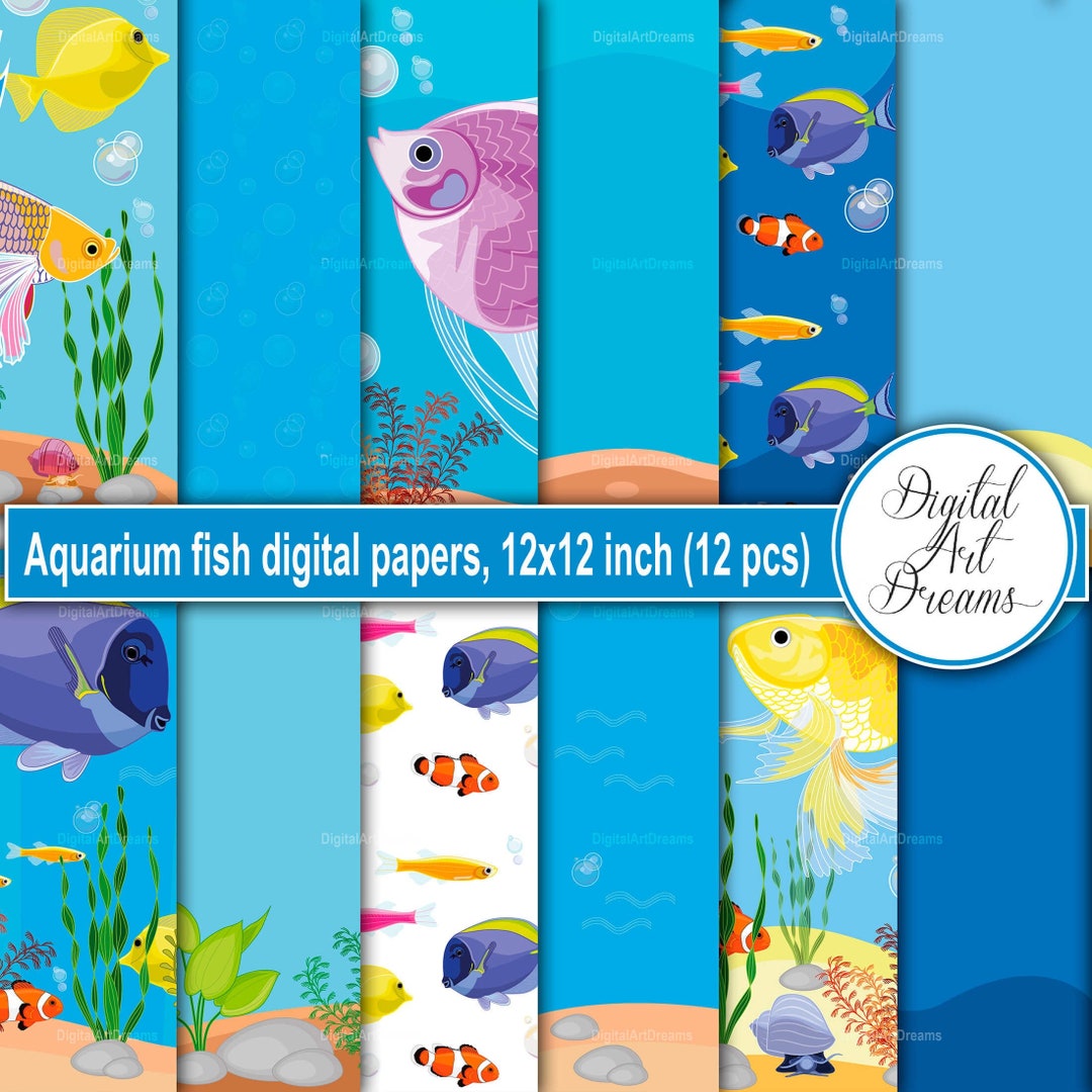 Fish Scrapbook Paper 12x12 - Aquarium Digital Paper - Fish Papercraft ...