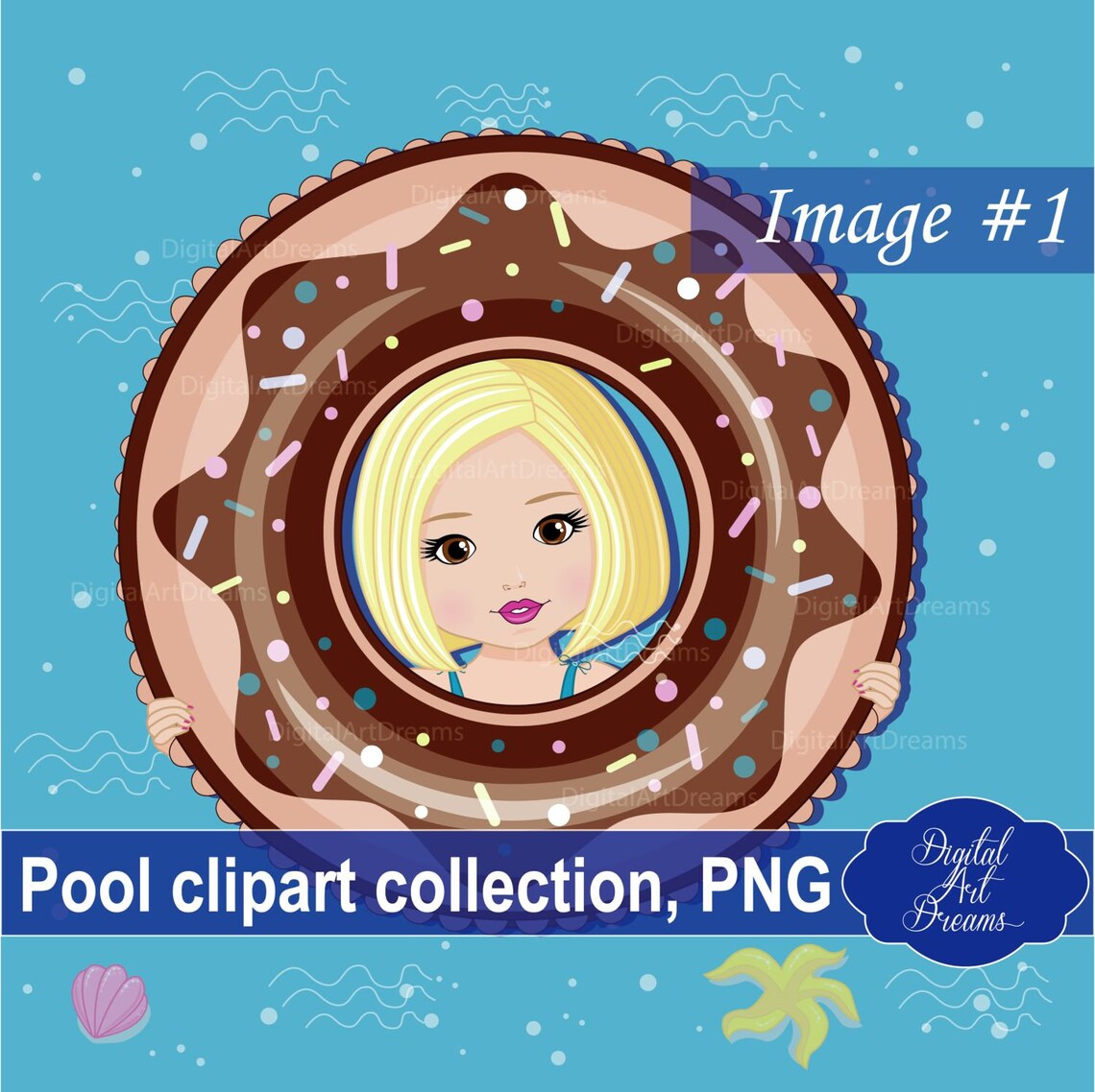 Donut Pool Float Clipart Little Girls Graphics Cute - Etsy