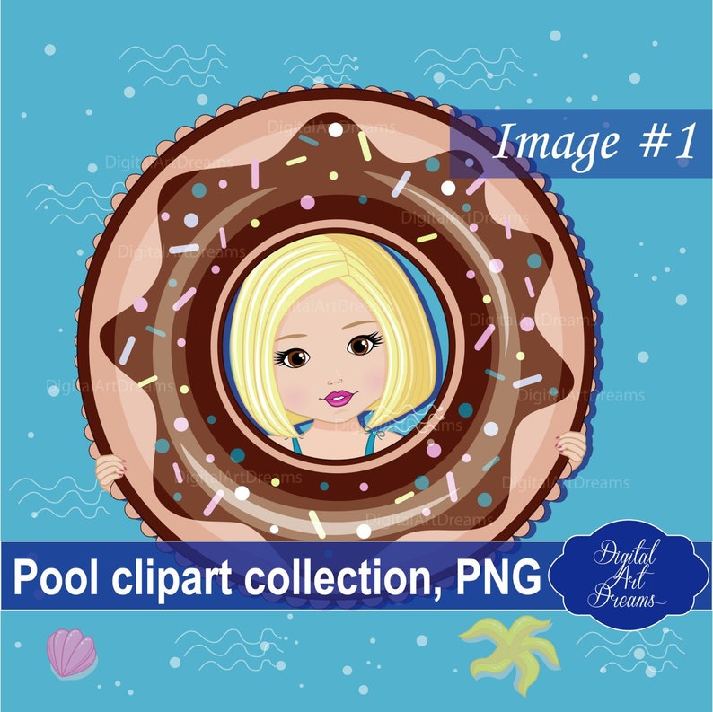 Donut Pool Float Clipart Little Girls Graphics Cute - Etsy