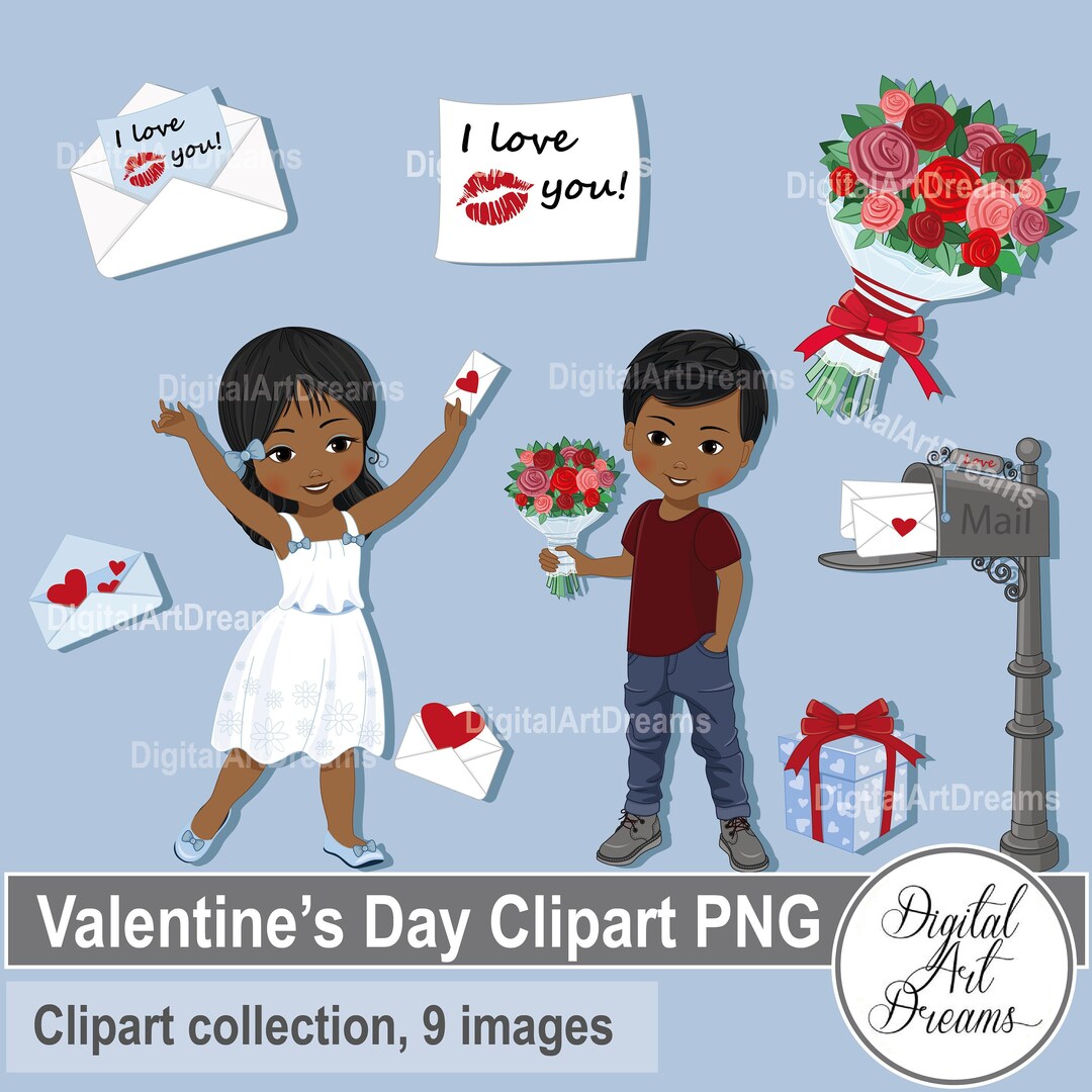 Valentine's Day Clipart, Little Girl Clip Art, Boy Graphics, African ...