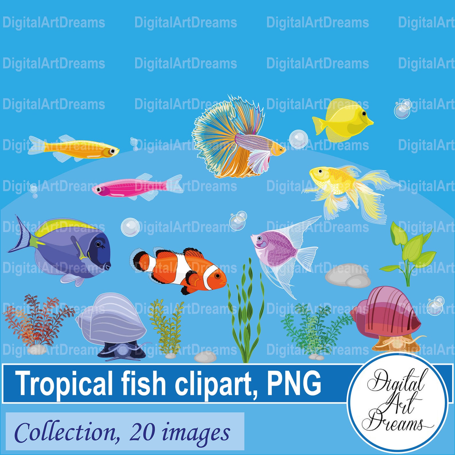 Fish Clipart Goldfish Clipart Clownfish Clipart Tropical Fish Clipart ...