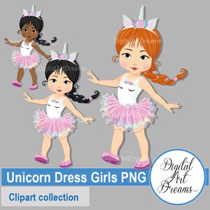 Cute Girls Clipart, Unicorn Dress Clip Art, Little Girl Graphics ...