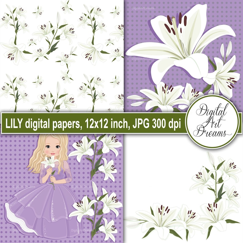 Floral Digital Papers Lily Scrapbooking Paper White Lilies - Etsy