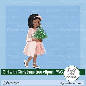 Christmas Clipart - Little Girl Images - Christmas Tree Clipart - Black ...