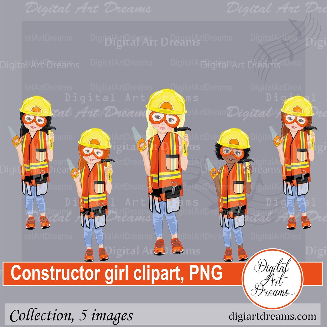 Little Constructor Girl Clipart Construction Worker | Etsy