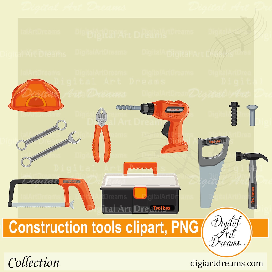 Construction Tools Clipart Hand Tools Construction | Etsy