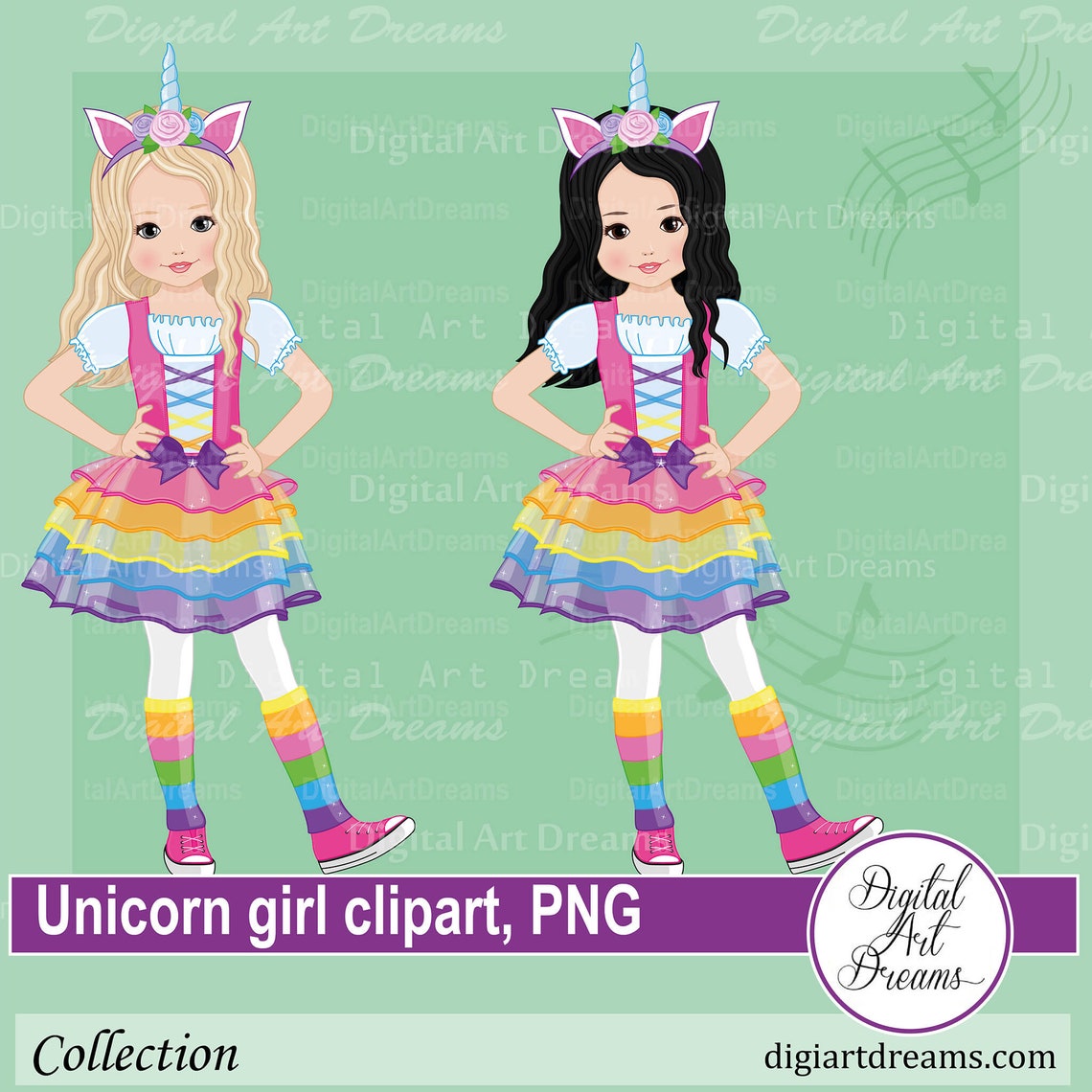 Unicorn Girl сlipart Birthday Clipart Rainbow Clip Art - Etsy