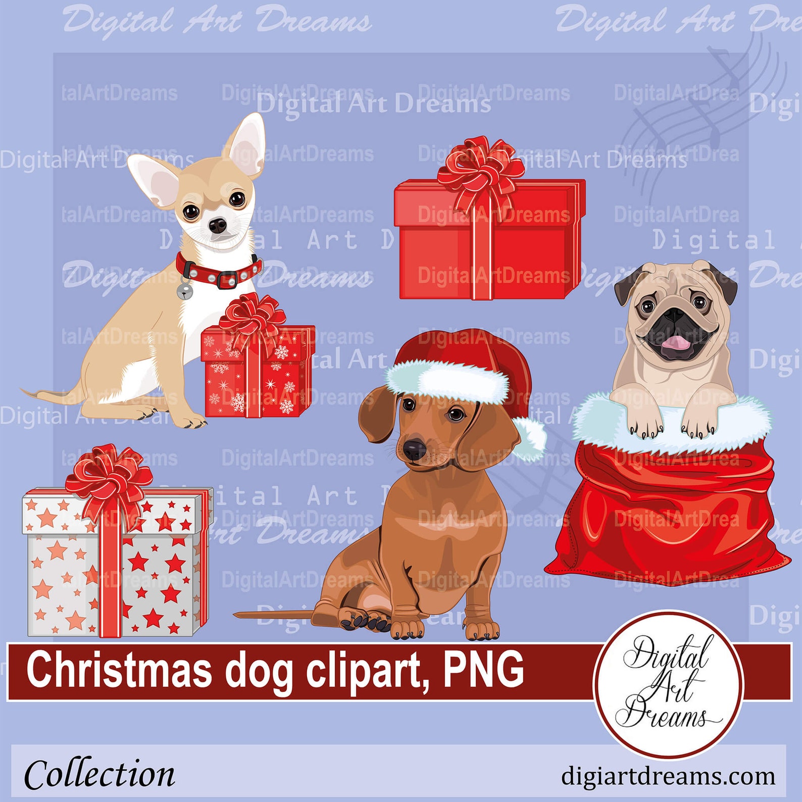 Christmas Dog Clipart Christmas Clipart Dog Png - Etsy