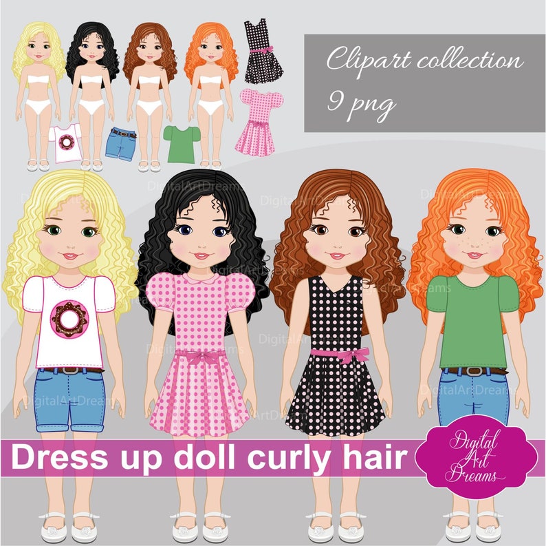 Dress Doll Clipart Little Girls Clip Art Cute Characters - Etsy