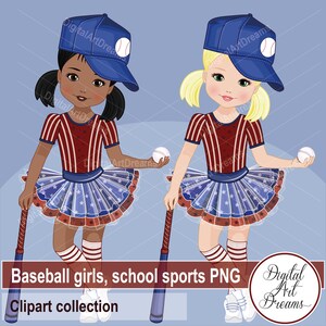 Baseball Clipart - Baseball Player Clipart - Girl Clipart - Bat and ...
