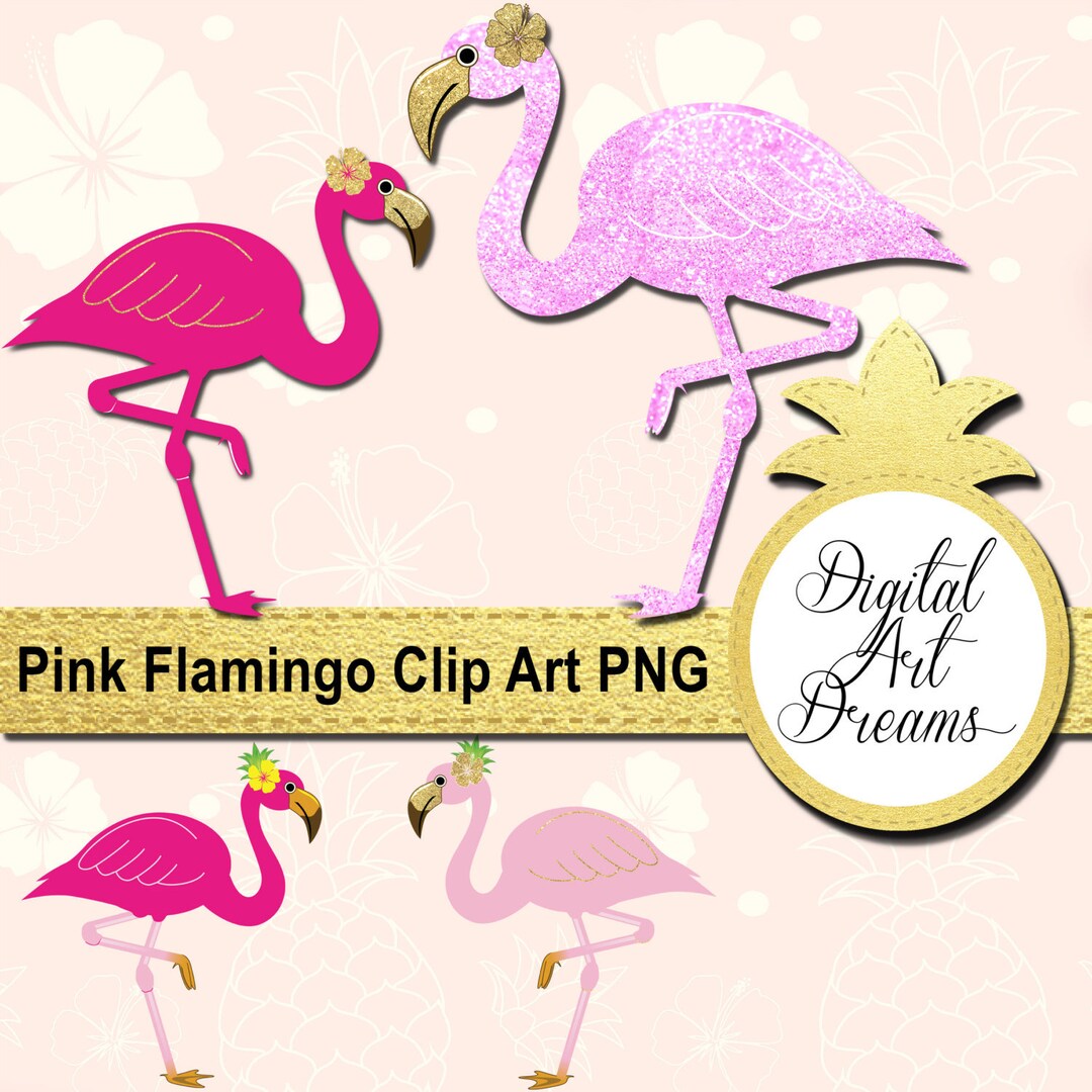 Pink Flamingo Clipart, Glitter Flamingos, Cute Party Printables, Cute ...