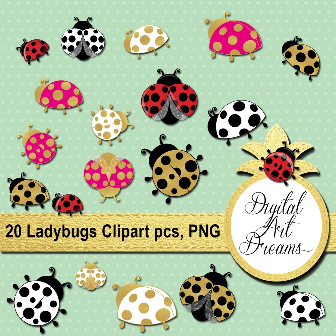 Ladybugs Clip Art Collection PNG, Cute Ladybug Black & White, Gold ...