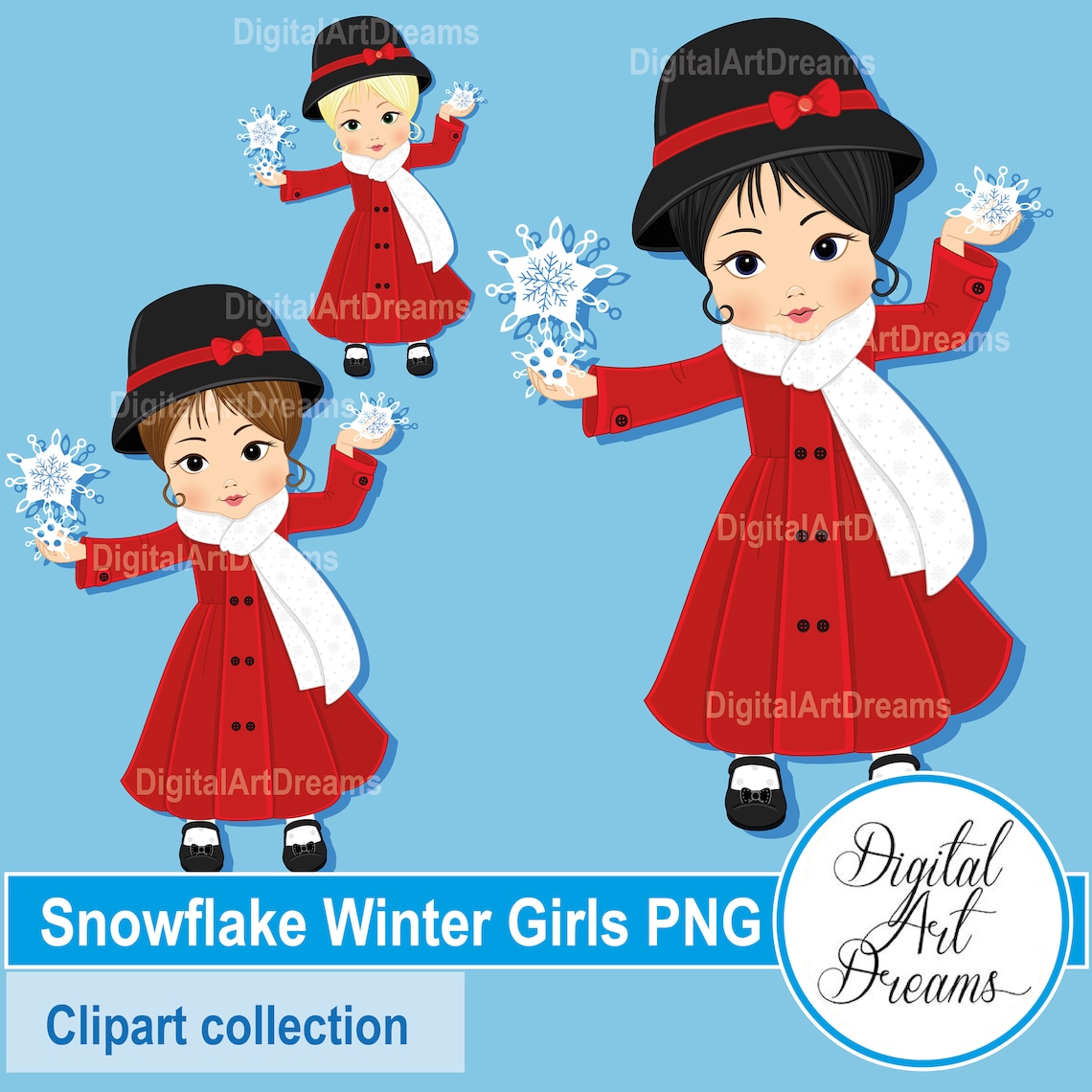 Winter Girls Clipart Girl With Snowflakes Cute Christmas - Etsy