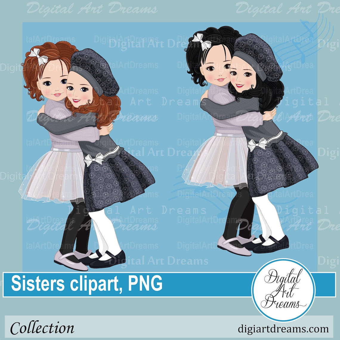 Sisters Clipart Cute Characters Sister Clipart Png Little - Etsy