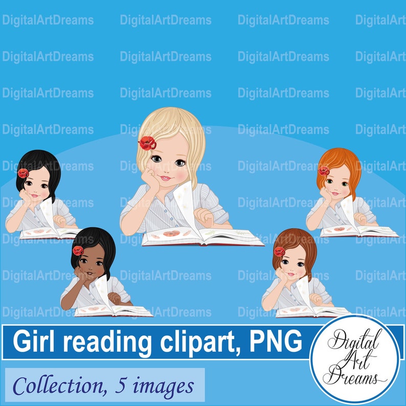 Girl Reading Clipart Book Clipart School Clipart Girl - Etsy Canada