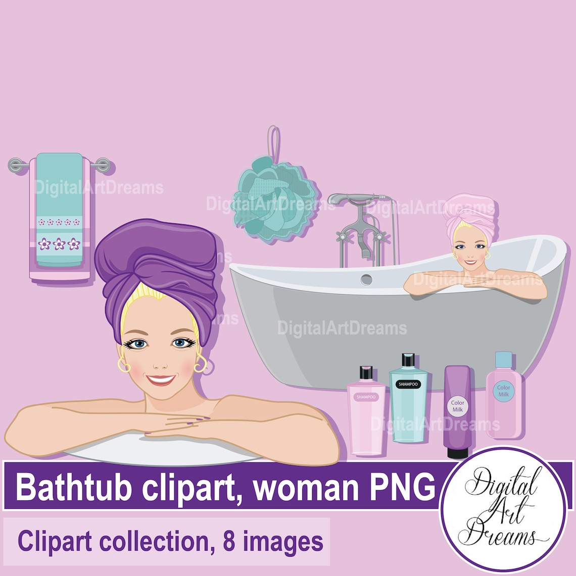 Bath Time Clipart Bathtub Graphics Blonde Woman Clip Art - Etsy
