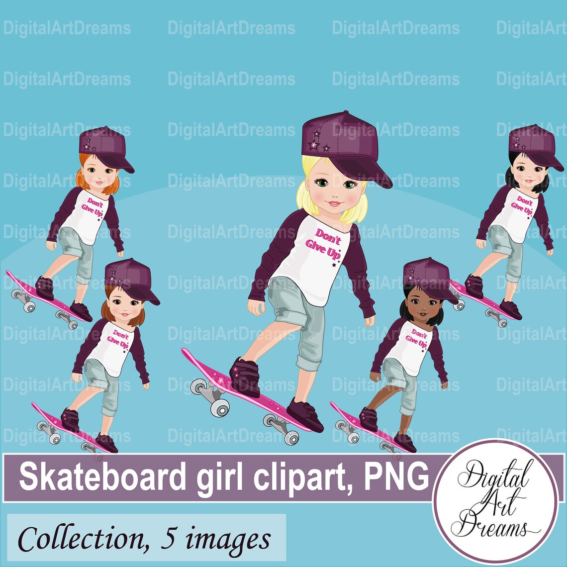 Skateboard Art Girl Clipart Skateboarding Art Planner | Etsy