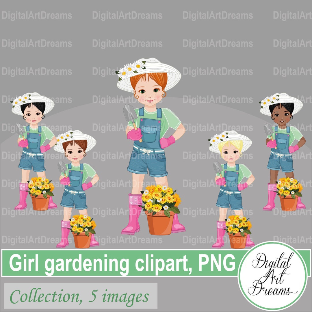 Girl Gardening Clipart, Planting Flowers, Spring Images, Little Girls ...