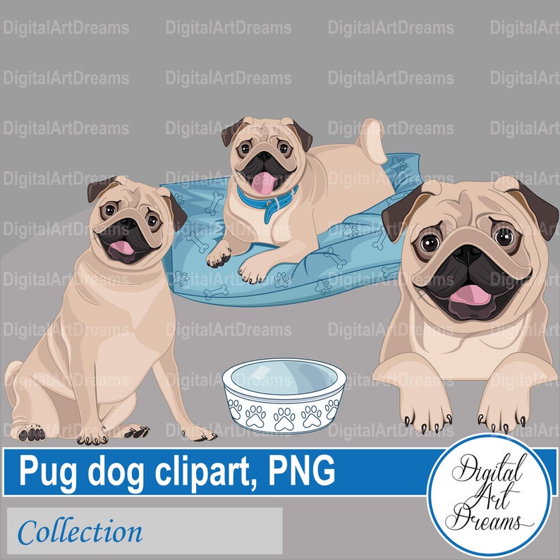 Pug Clipart Dog Clipart Pugs Dog Breed Digital Artwork - Etsy