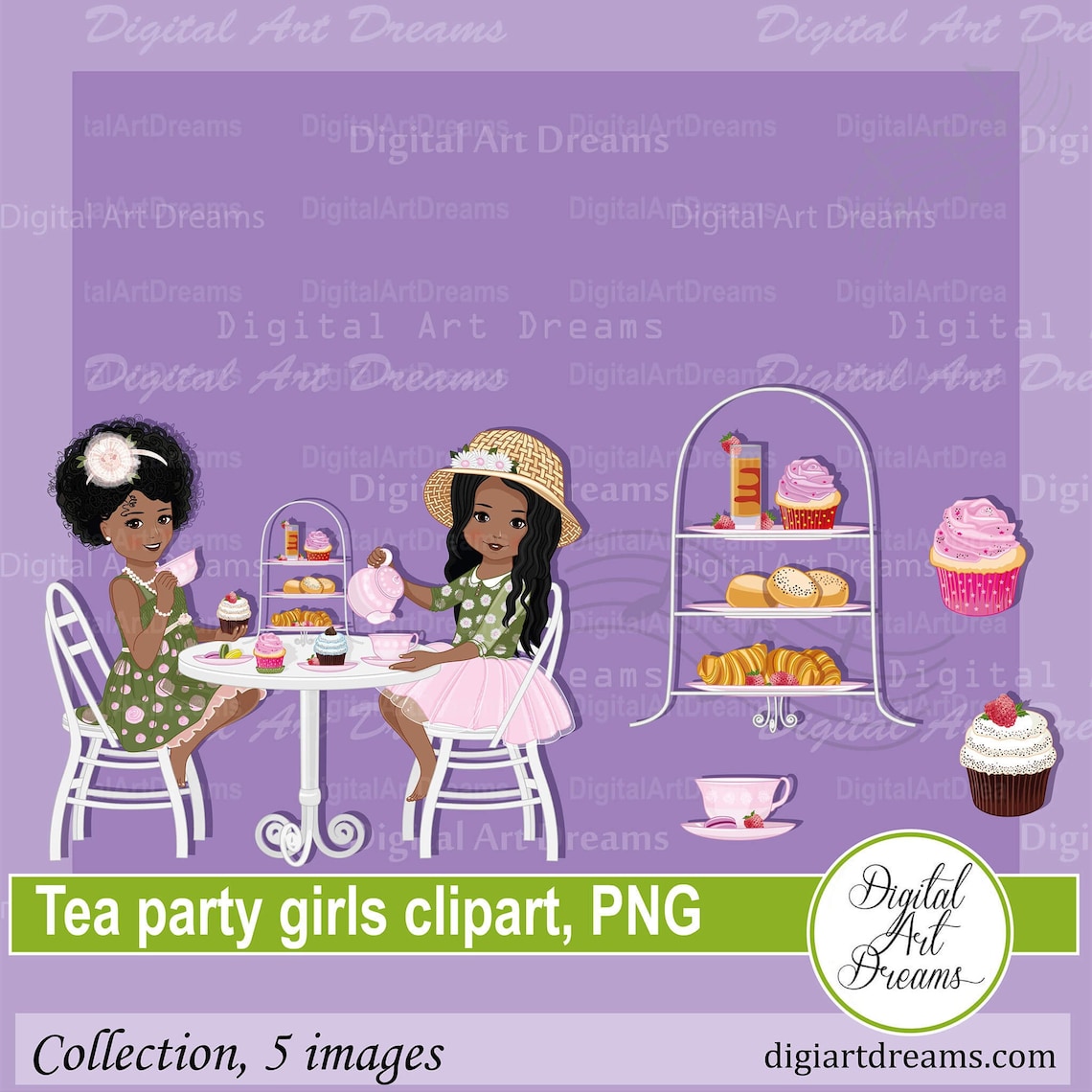 Tea Party Clipart African American Black Girl Png Tea - Etsy