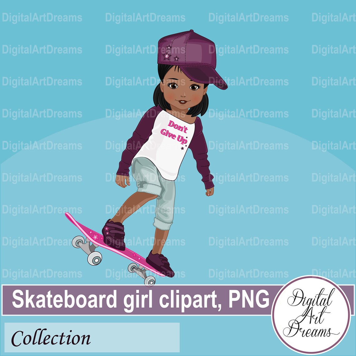 Skateboard Art Girl Clipart Skateboarding Art Planner | Etsy