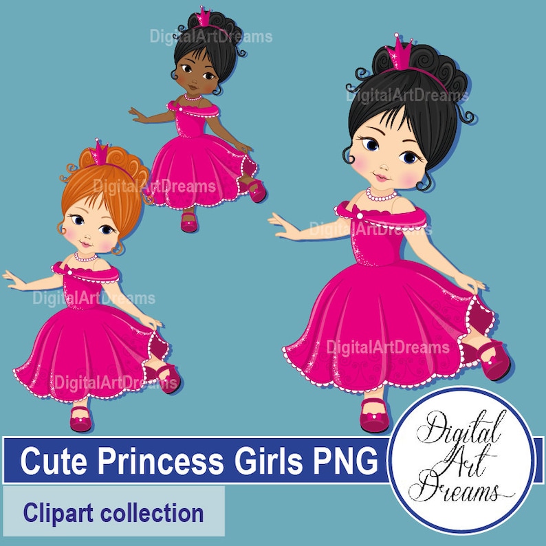Princess Clipart Pretty Girl Clip Art Little Girls Graphics | Etsy