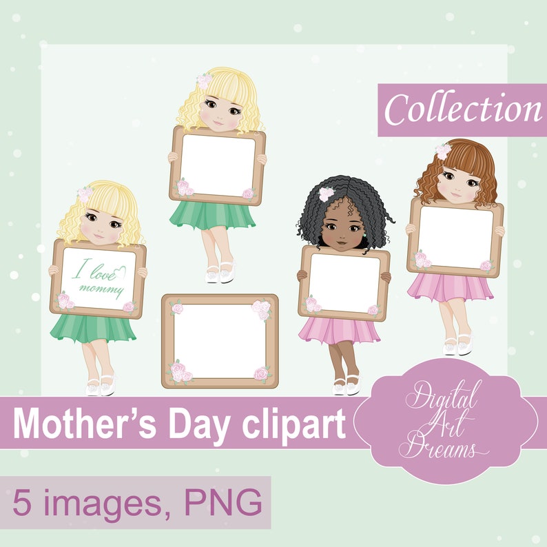Mother's Day Clip Art Collection, Cute Characters Graphics, Little Girl ...