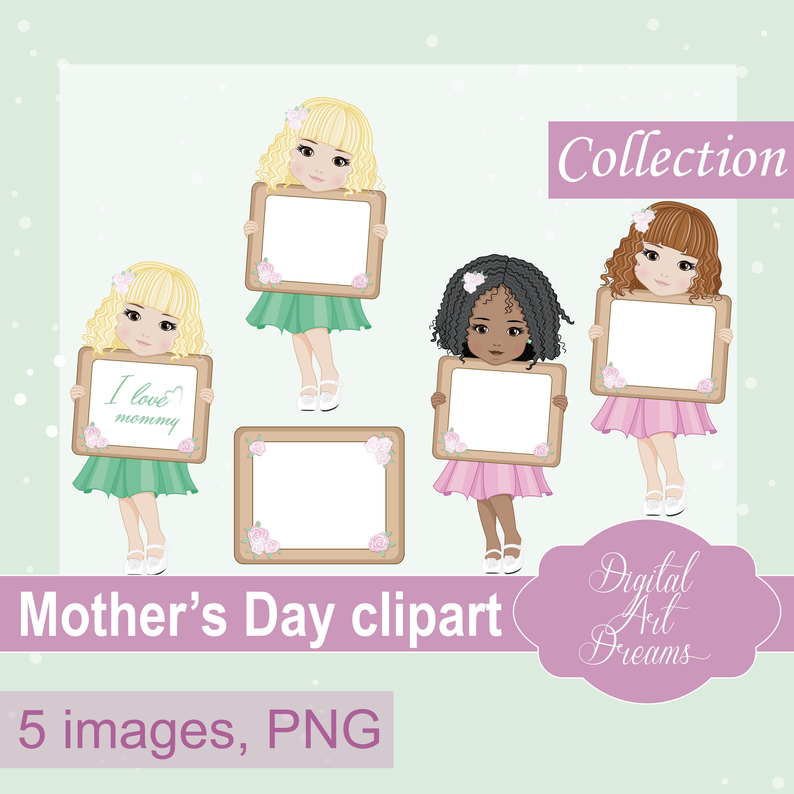Mother's Day Clip Art Collection, Cute Characters Graphics, Little Girl ...