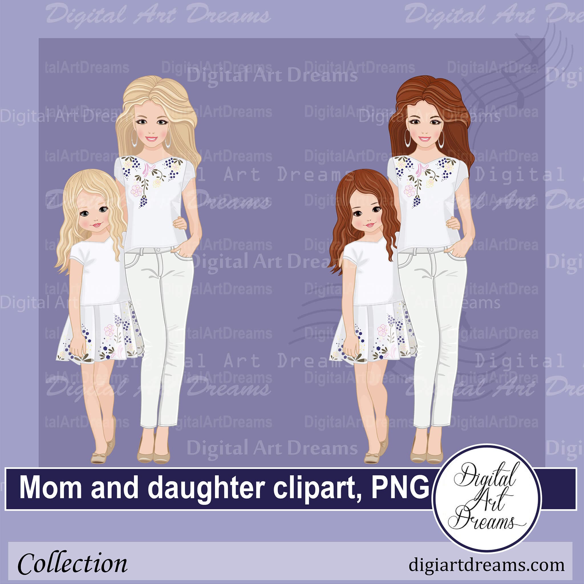 Clipart de mamá e hija png clipart familiar personajes | Etsy