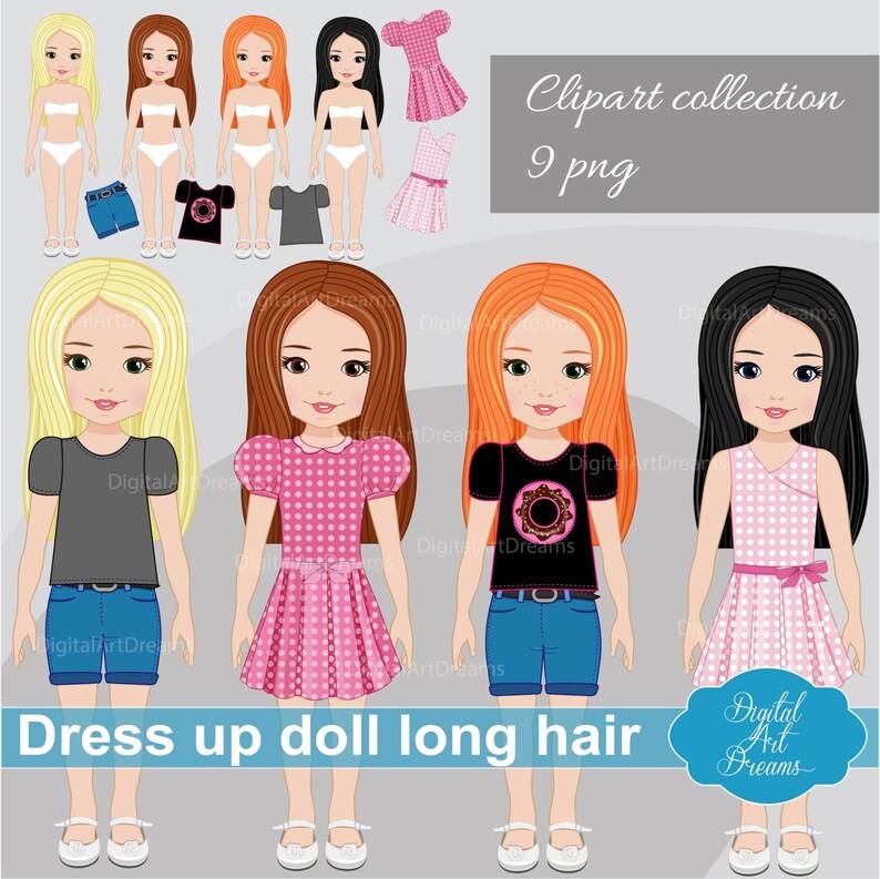 Clipart Dress Doll Png Cute Little Girls Characters Clip - Etsy