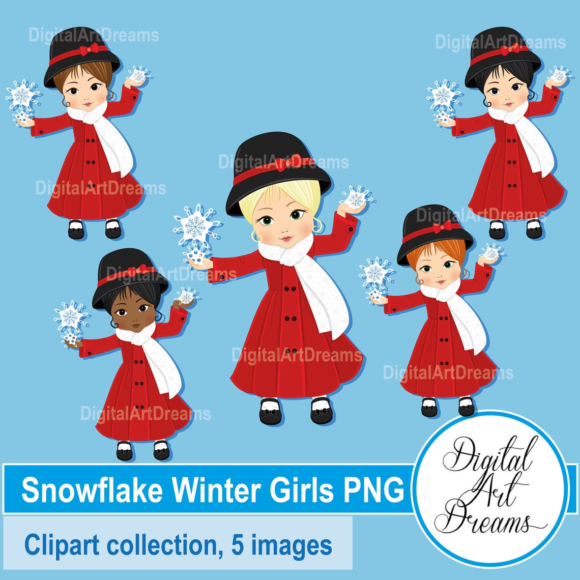 Winter Girls Clipart Girl with Snowflakes Cute Christmas | Etsy