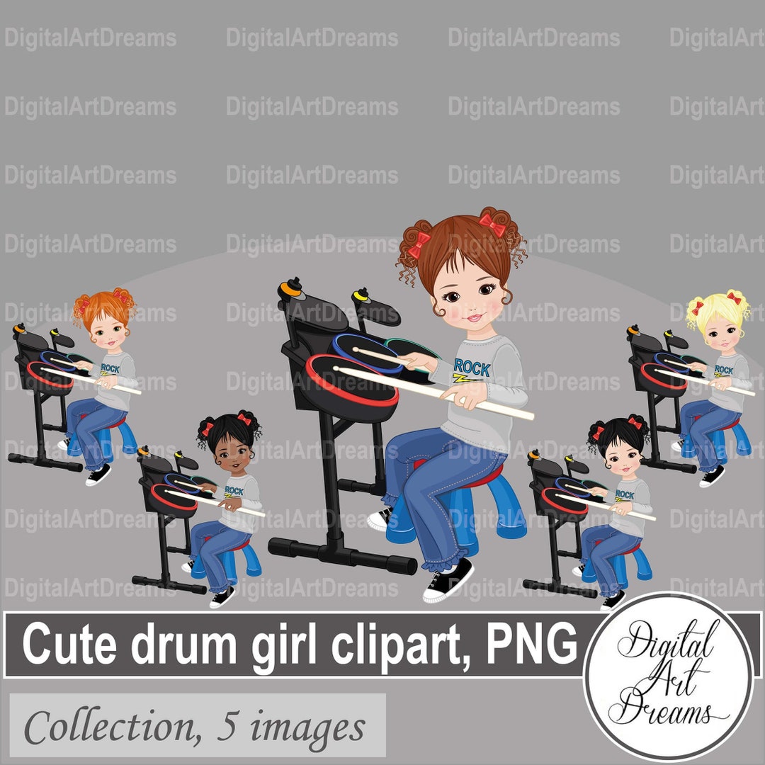 Drum Girl Clipart - Music Clipart - Cute Little Girl - Playing Drums ...