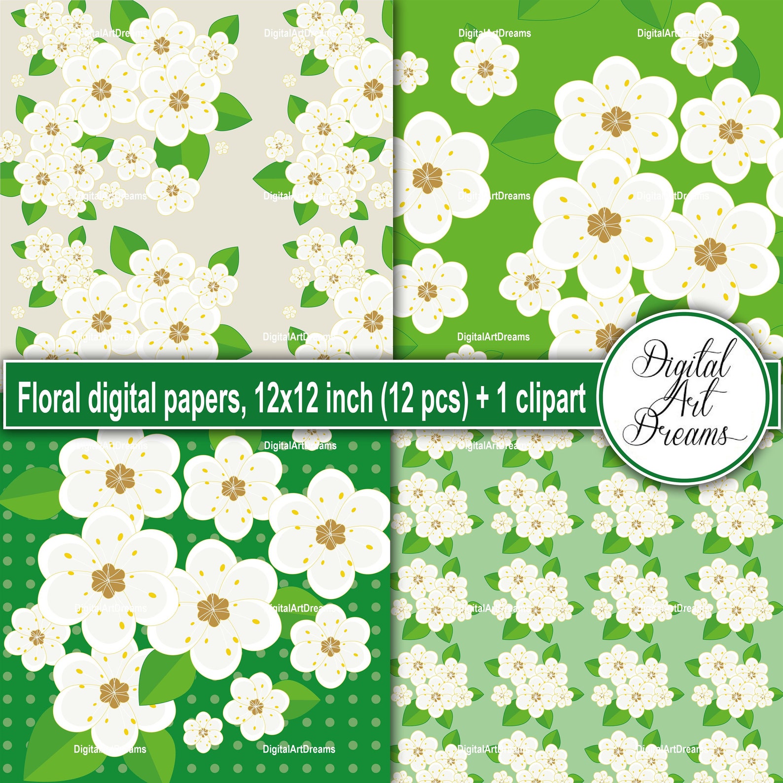 Floral Digital Papers Spring Scrapbooking Paper Blossom | Etsy