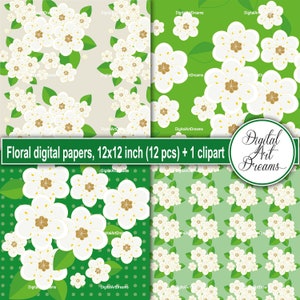 Floral Digital Papers, Spring Scrapbooking Paper, Blossom Backgrounds ...