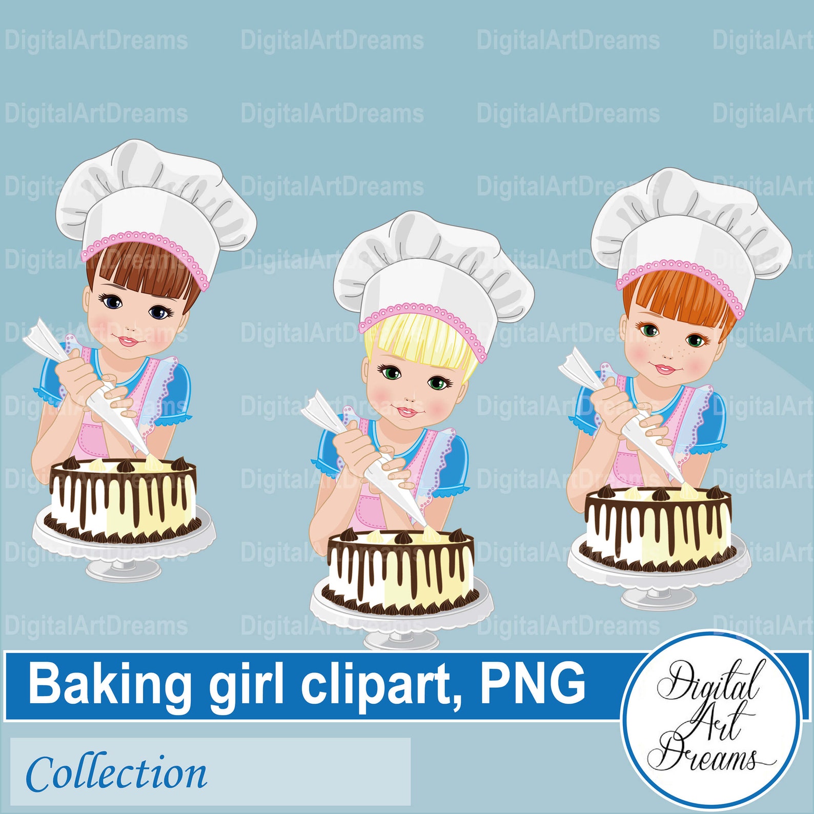 Baking Girl Clipart Cute Baker Girl Baking Party Cake | Etsy