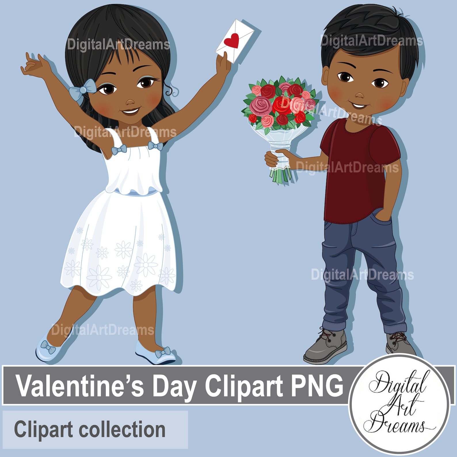 Valentine's Day Clipart Little Girl Clip Art Boy - Etsy