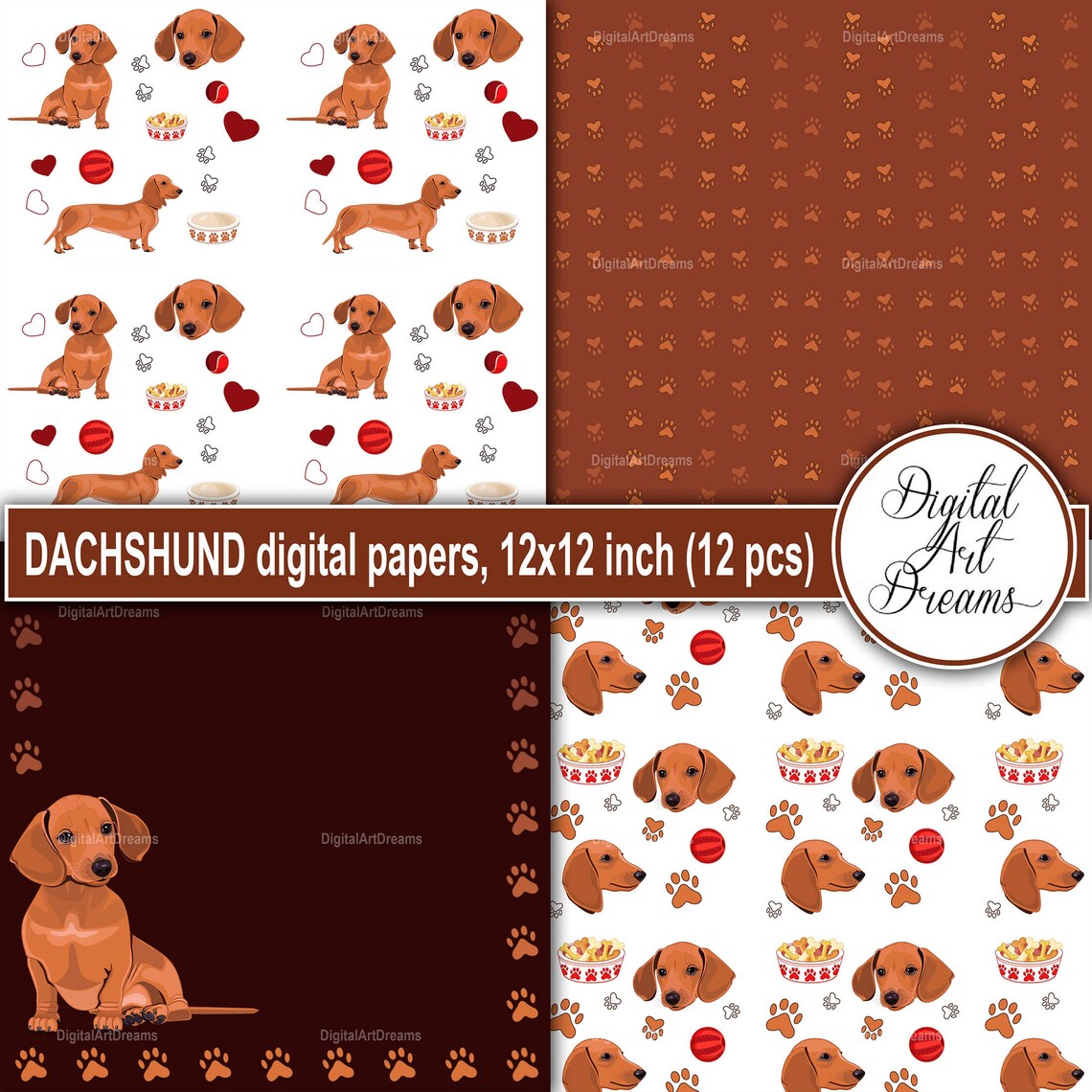 Dachshund Digital Paper Dog Backgrounds Printable - Etsy